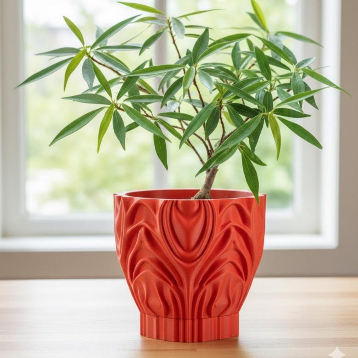 3D Printed Art Deco Plant Pot | Unique Orange PLA Planter | Modern Boho ...