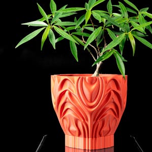 3D Printed Art Deco Plant Pot | Unique Orange PLA Planter | Modern Boho ...