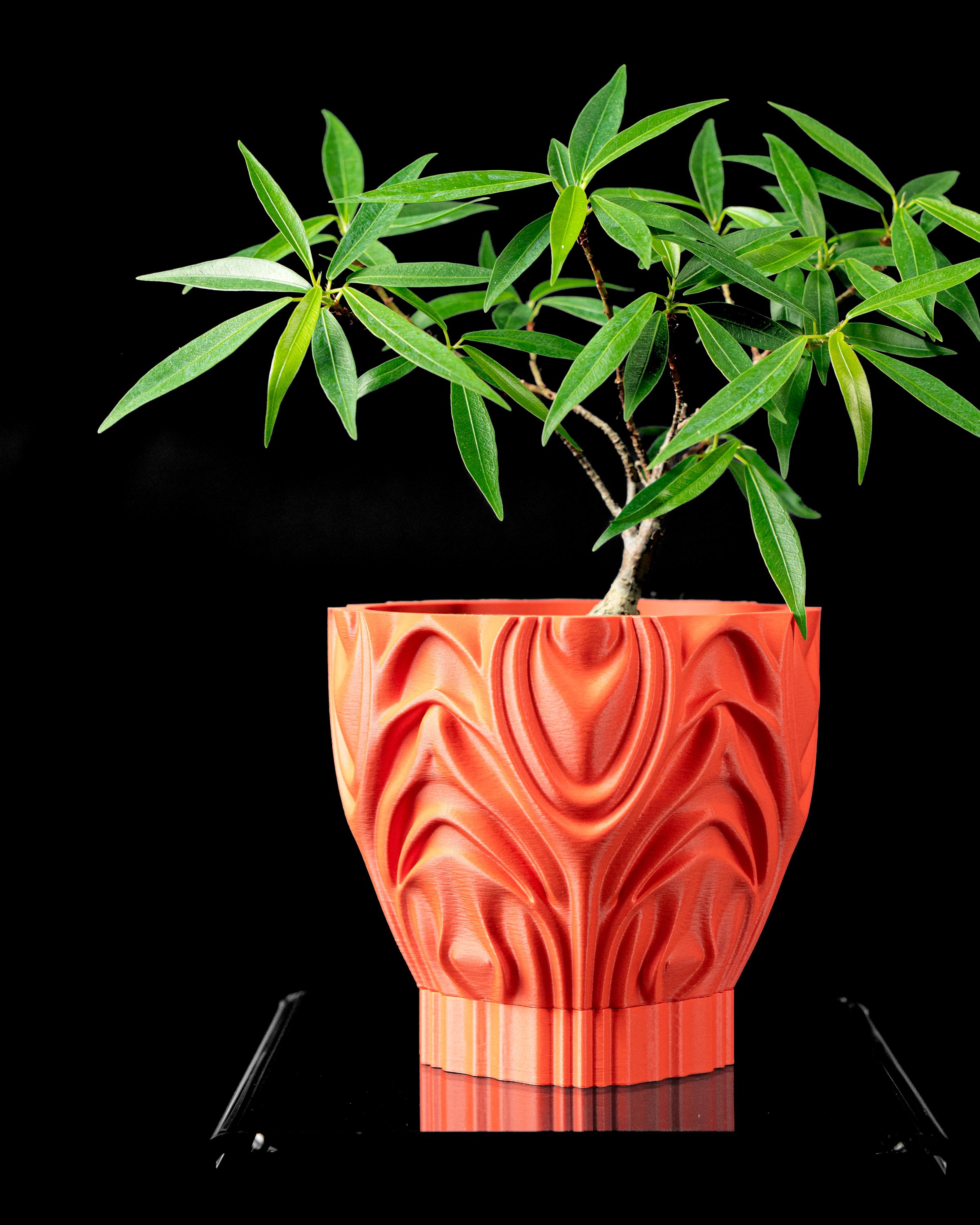 3D Printed Art Deco Plant Pot | Unique Orange PLA Planter | Modern Boho ...
