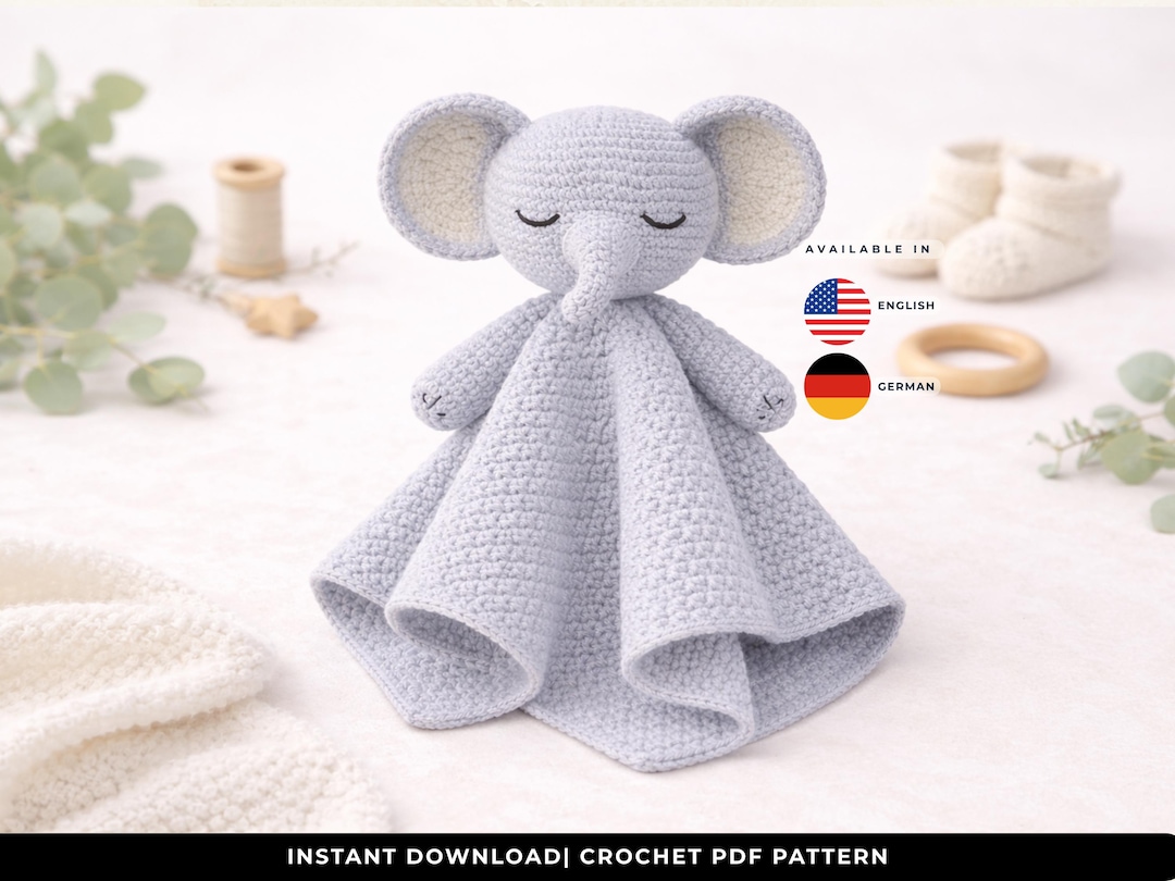 Crochet Elephant Lovey Blanket Pattern PDF, Beginner Elephant Amigurumi ...