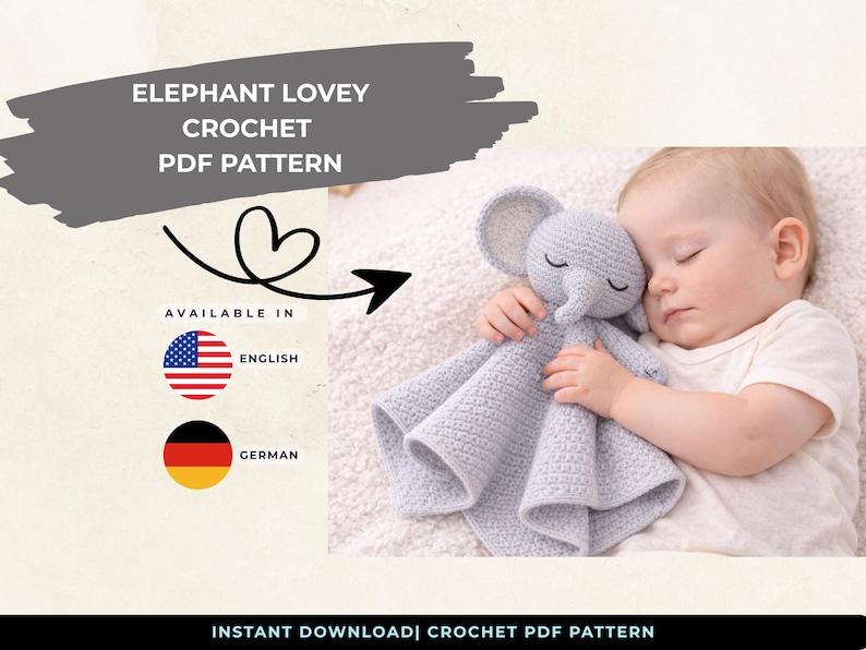 Crochet Elephant Lovey Blanket Pattern PDF, Beginner Elephant Amigurumi ...