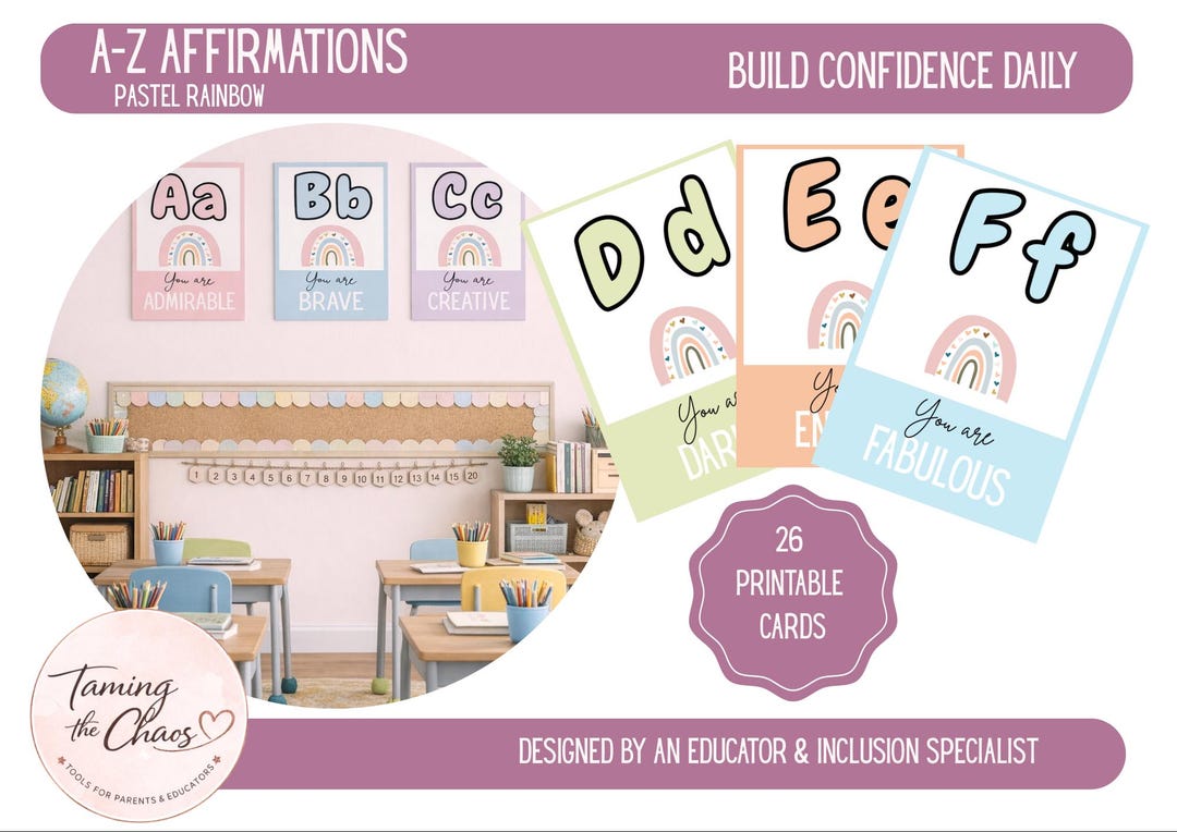 A-Z Affirmation Cards | Pastel Rainbow Printable | SEL Resource for ...