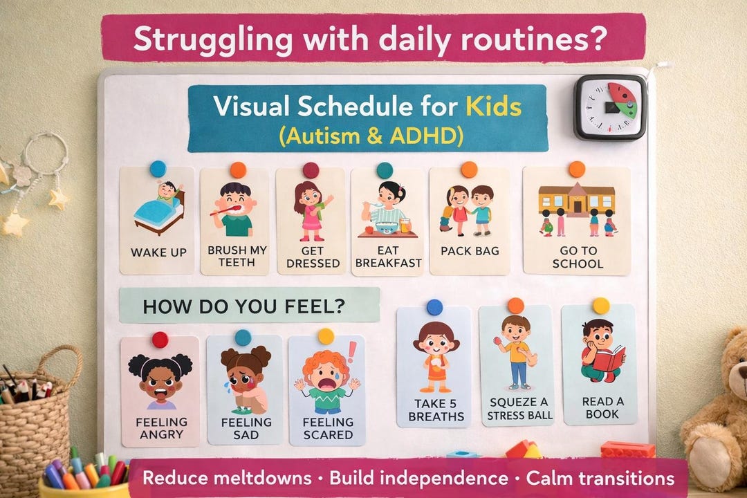 Visual Schedule: Routine Cards for Kids - Autism, ADHD (PDF) - Etsy