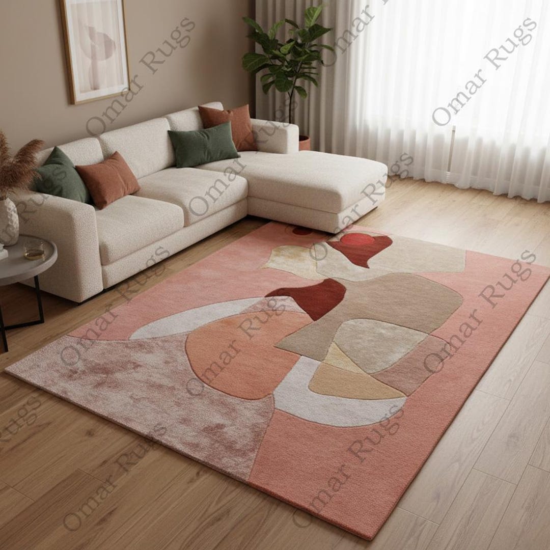 Blush Pink Abstract Rug | Hand-tufted Wool Carpet - Etsy