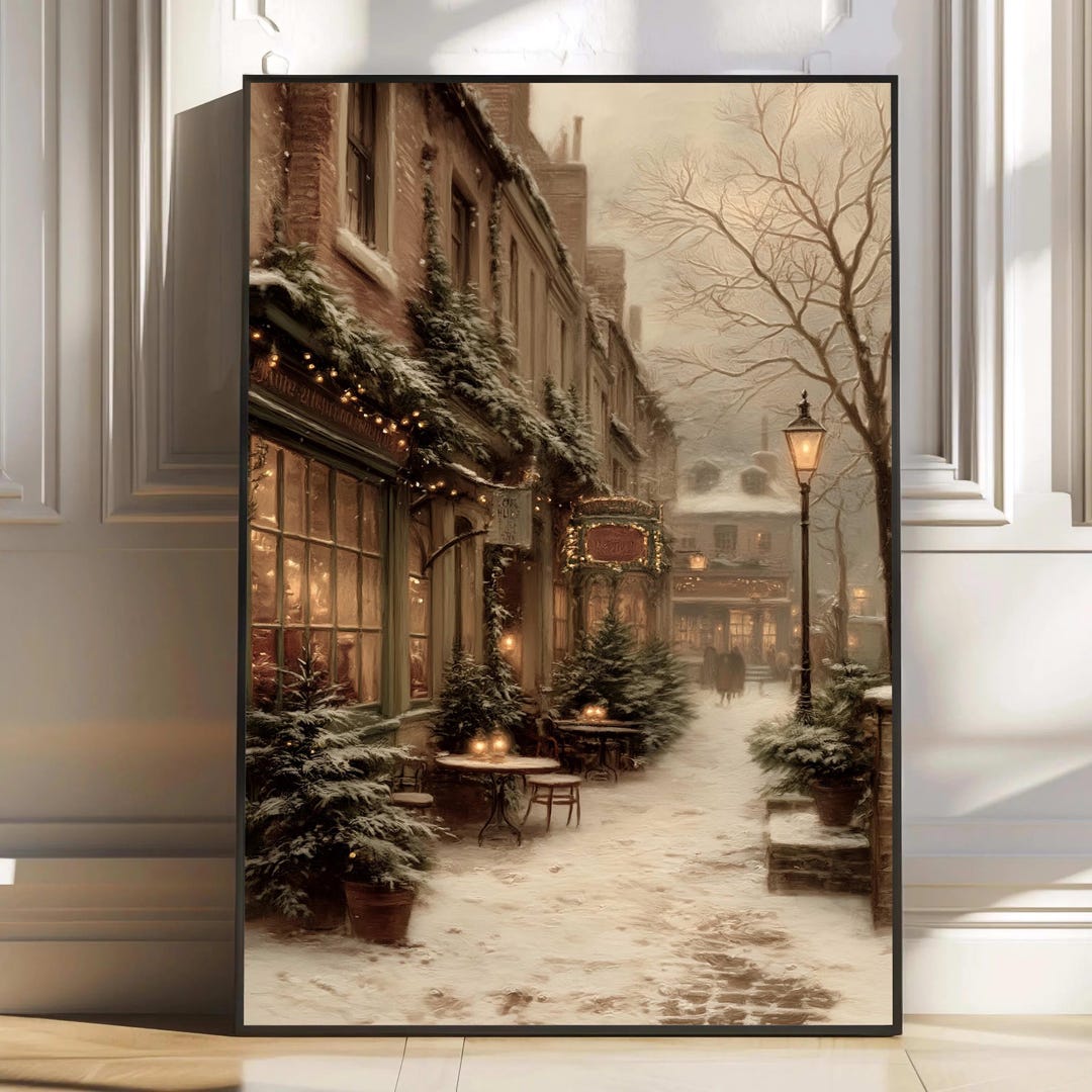 Vintage Winter Street Scene Printable Wall Art | Christmas Village ...