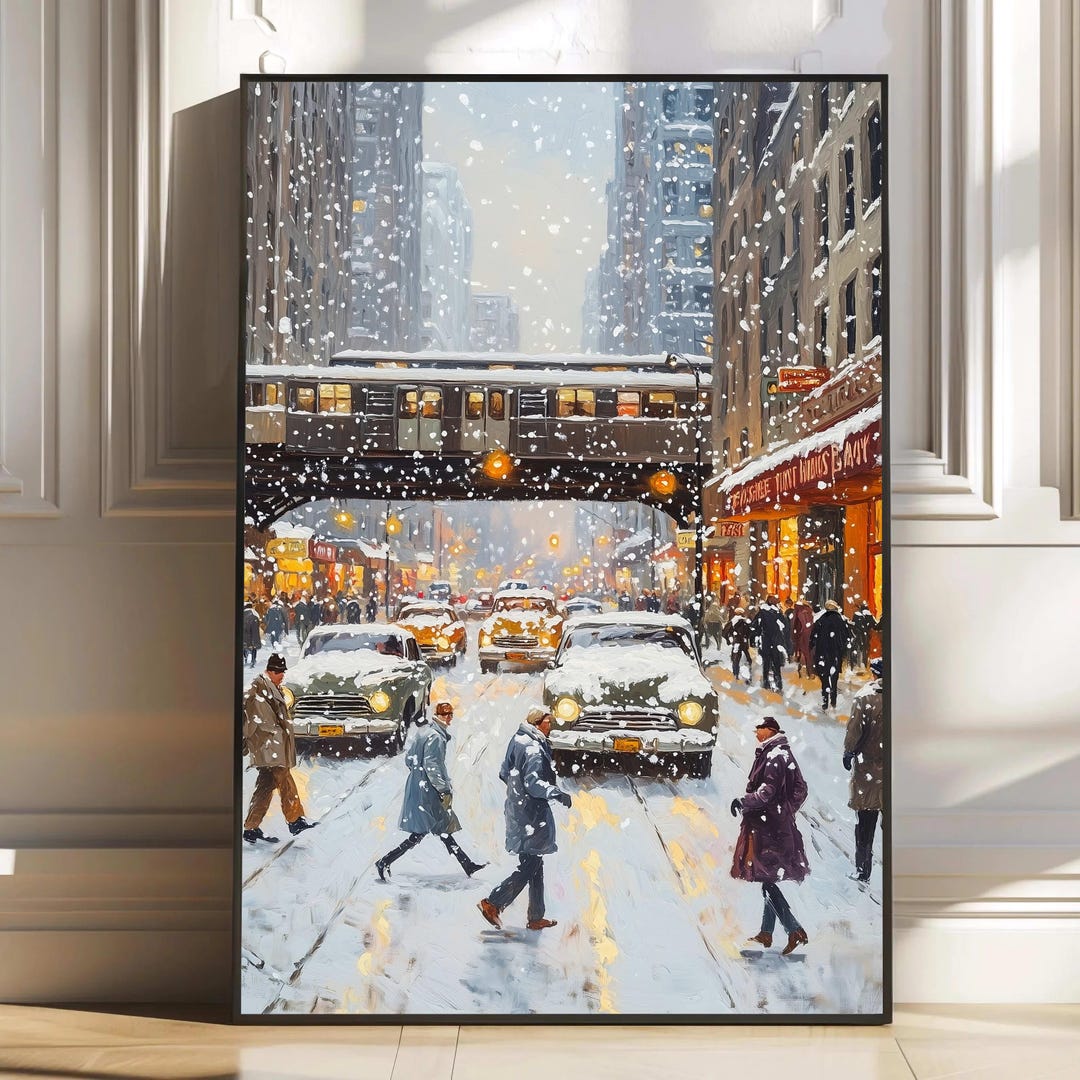 Printable Snowy City Street Art | Digital Download Urban Winter ...