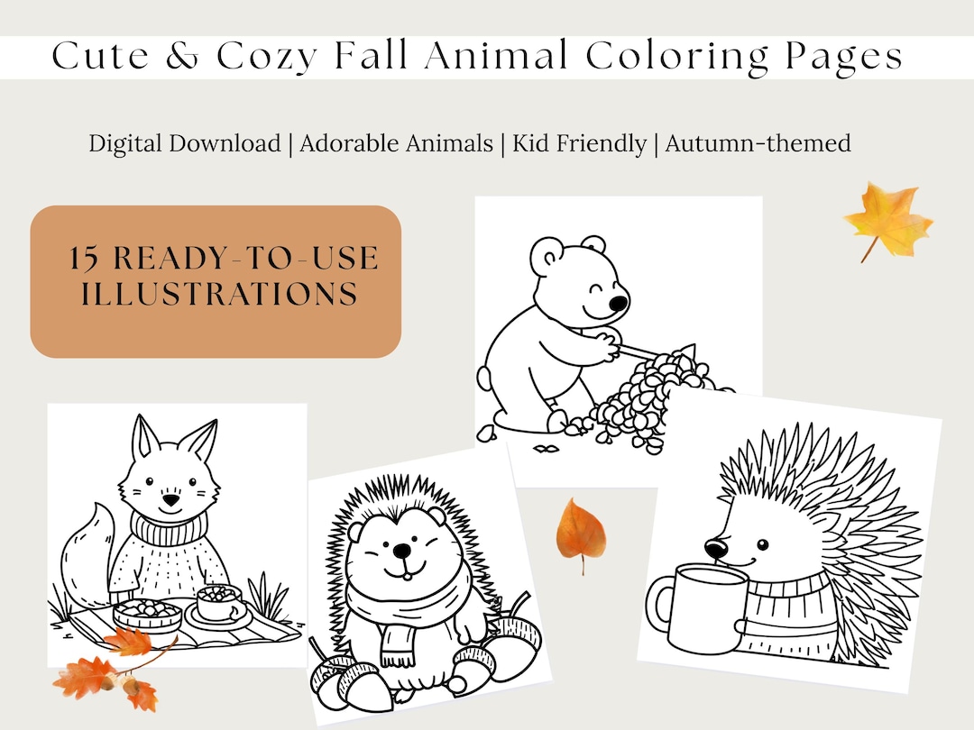 Fall Animal Coloring Pages for Kids, Cute Autumn Animals, Bold and Easy ...