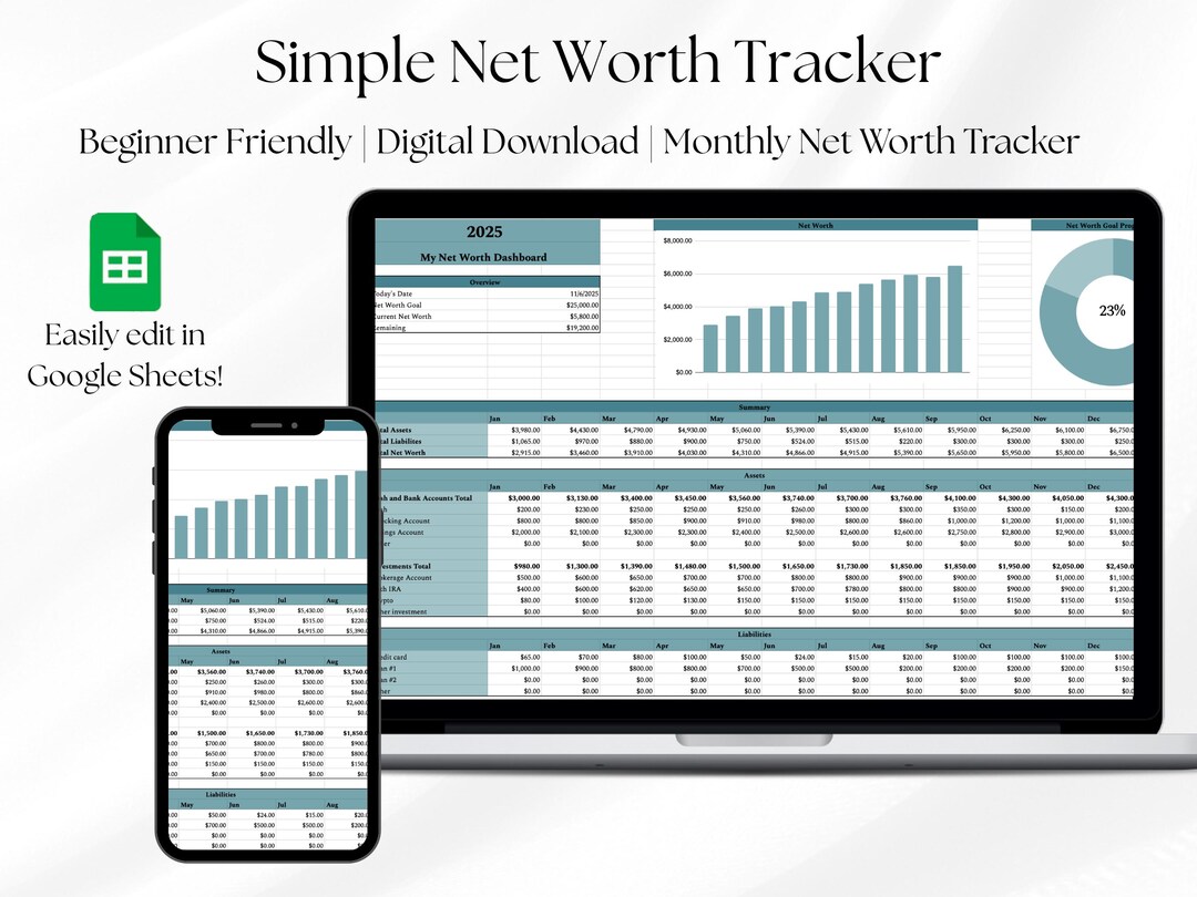 Simple Net Worth Tracker, Google Sheets Template, Beginner Friendly ...