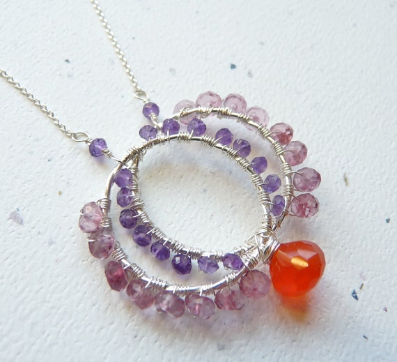Items similar to Gemstone statement necklace- pink quartz amethyst ...