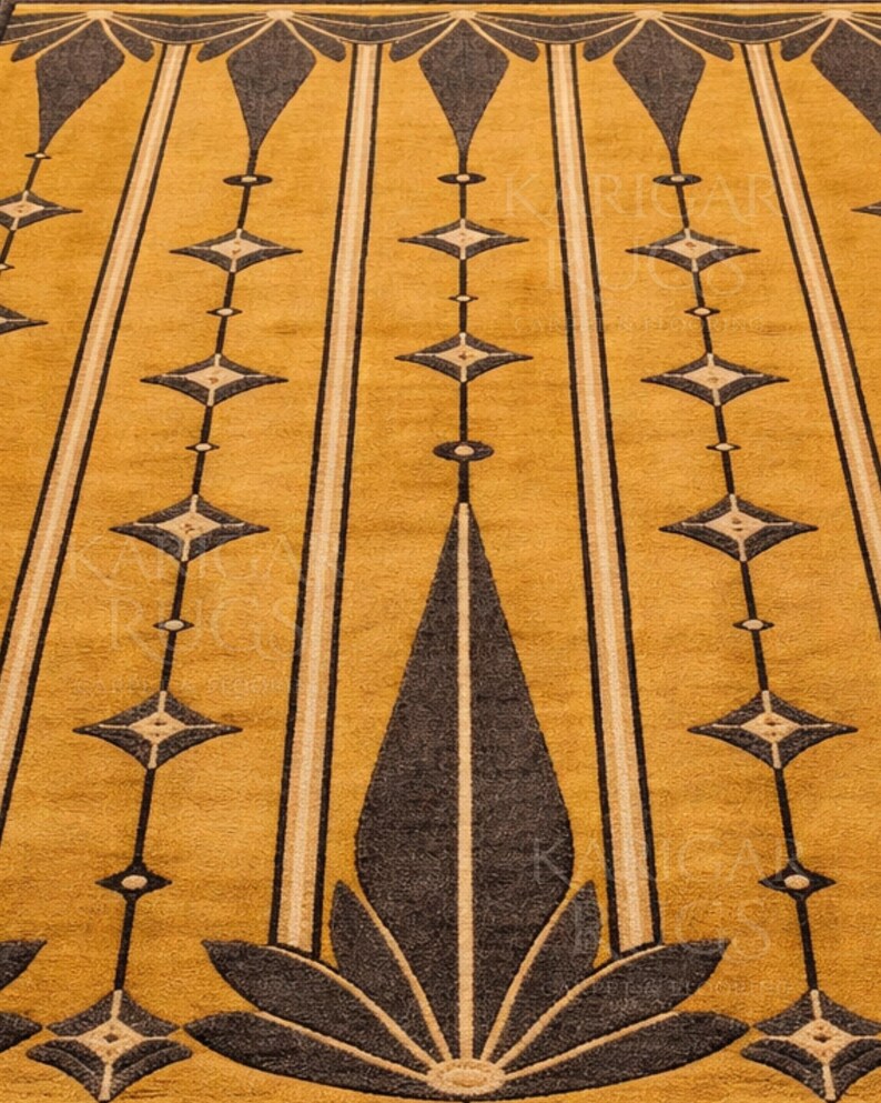 Art Deco Gold Area Rug, Geometric Black Yellow Rug, Modern Statement ...