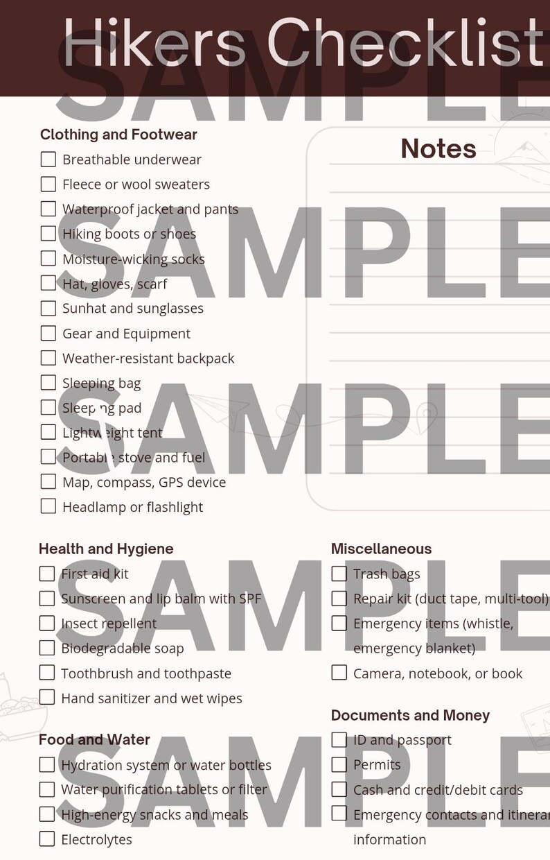 Hiking Essentials Checklist Printable | Hiking Gear List | Backpacking ...