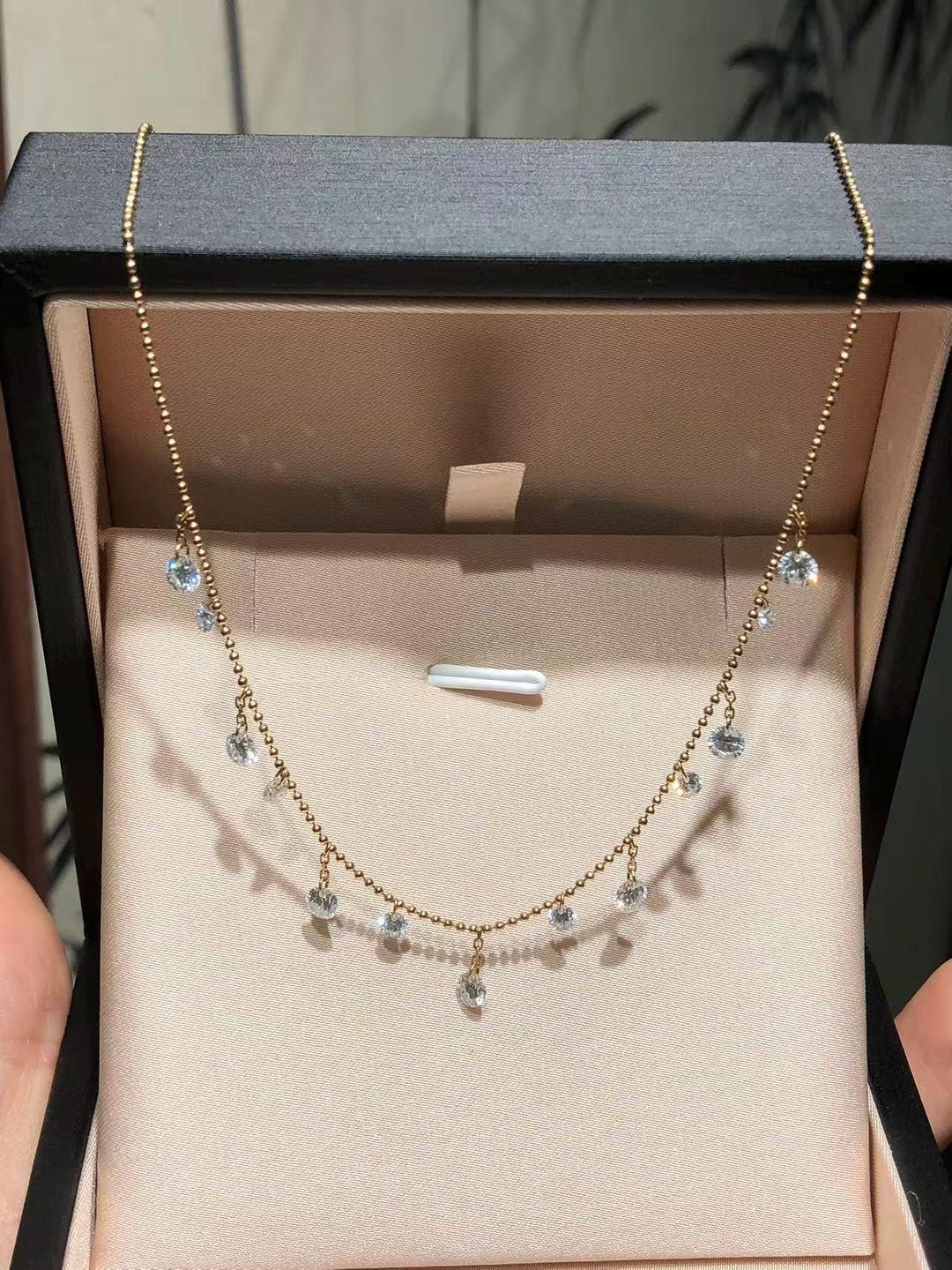 18K Yellow Gold Round Shape Lab Diamond Necklace Beaded Chain - Etsy