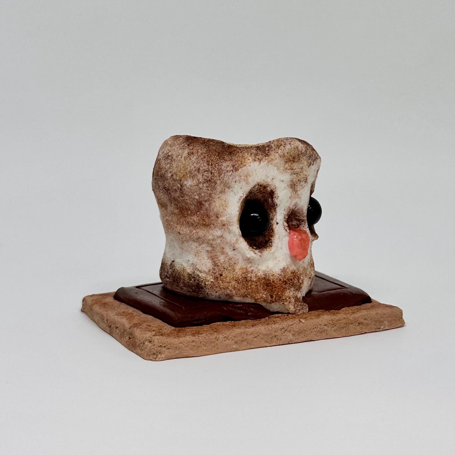 Handcrafted Polymer Clay Roasted Marshmallow Character on Chocolate ...