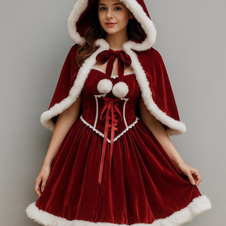 Red Velvet Christmas Dress Costume | Santa Cloak Outfit - Etsy