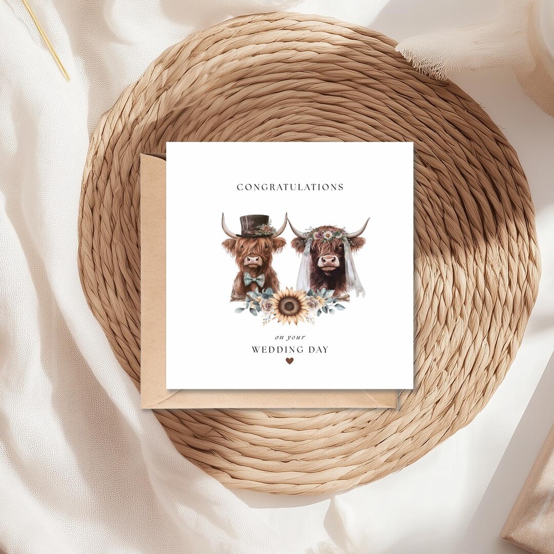 Rustic Highland Cow Wedding Card | Farm Theme - Etsy UK