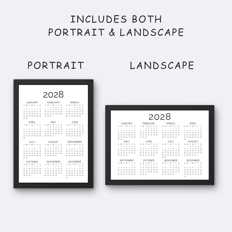 2028 Yearly Calendar Printable One Page | Full Year at a Glance ...