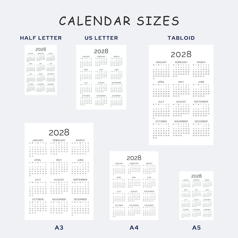 2028 Yearly Calendar Printable One Page | Full Year at a Glance ...
