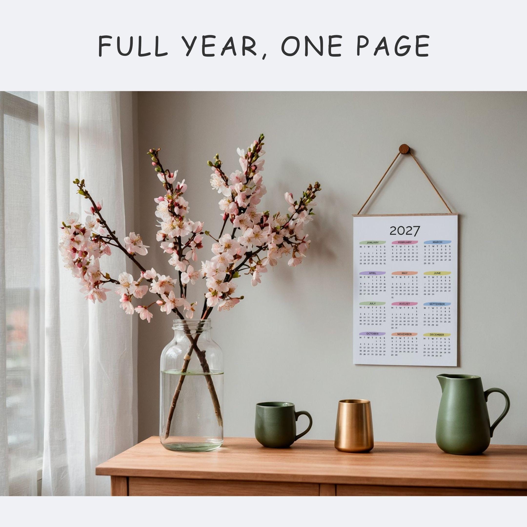 2027 Yearly Calendar Printable One Page | Full Year at a Glance ...