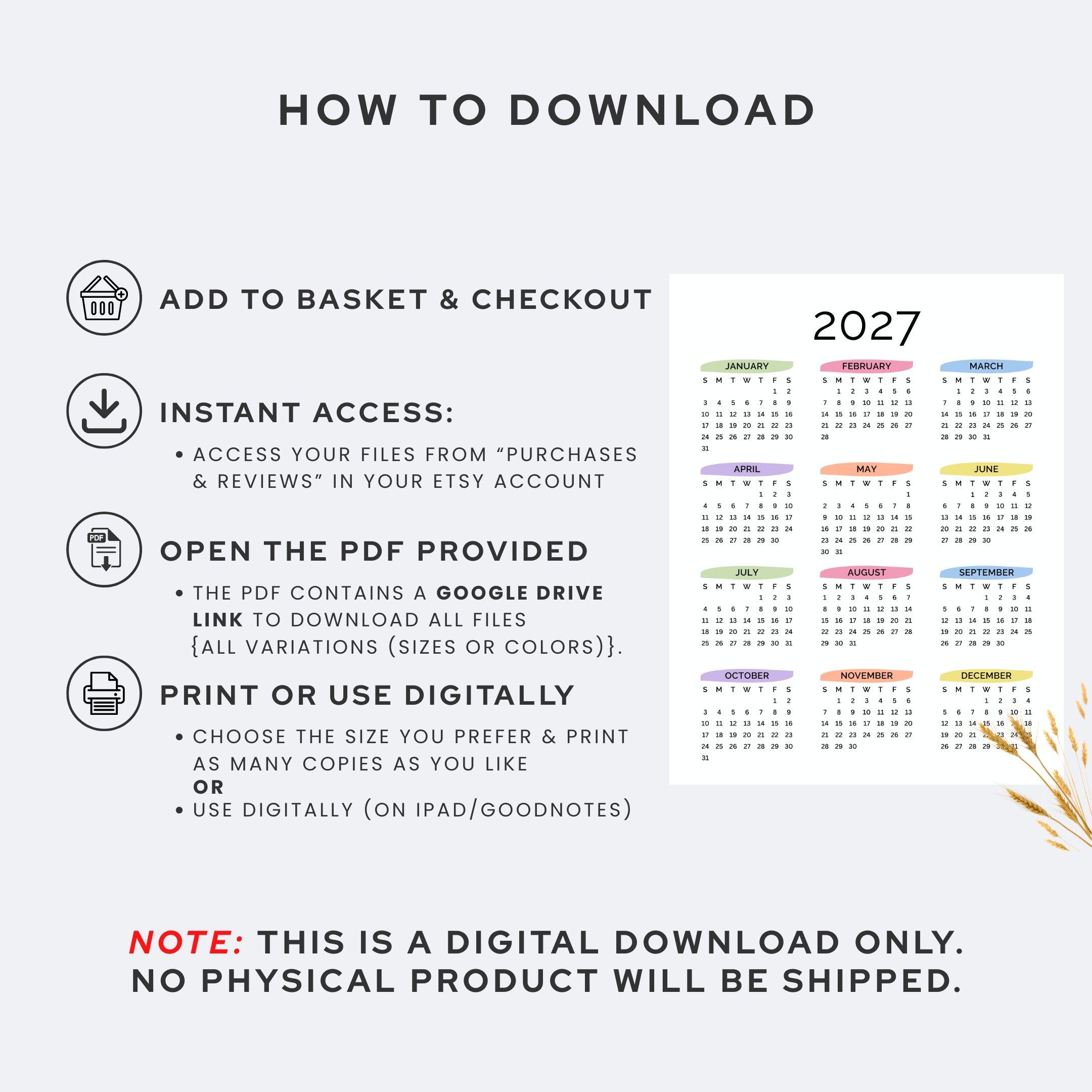 2027 Yearly Calendar Printable One Page | Full Year at a Glance ...