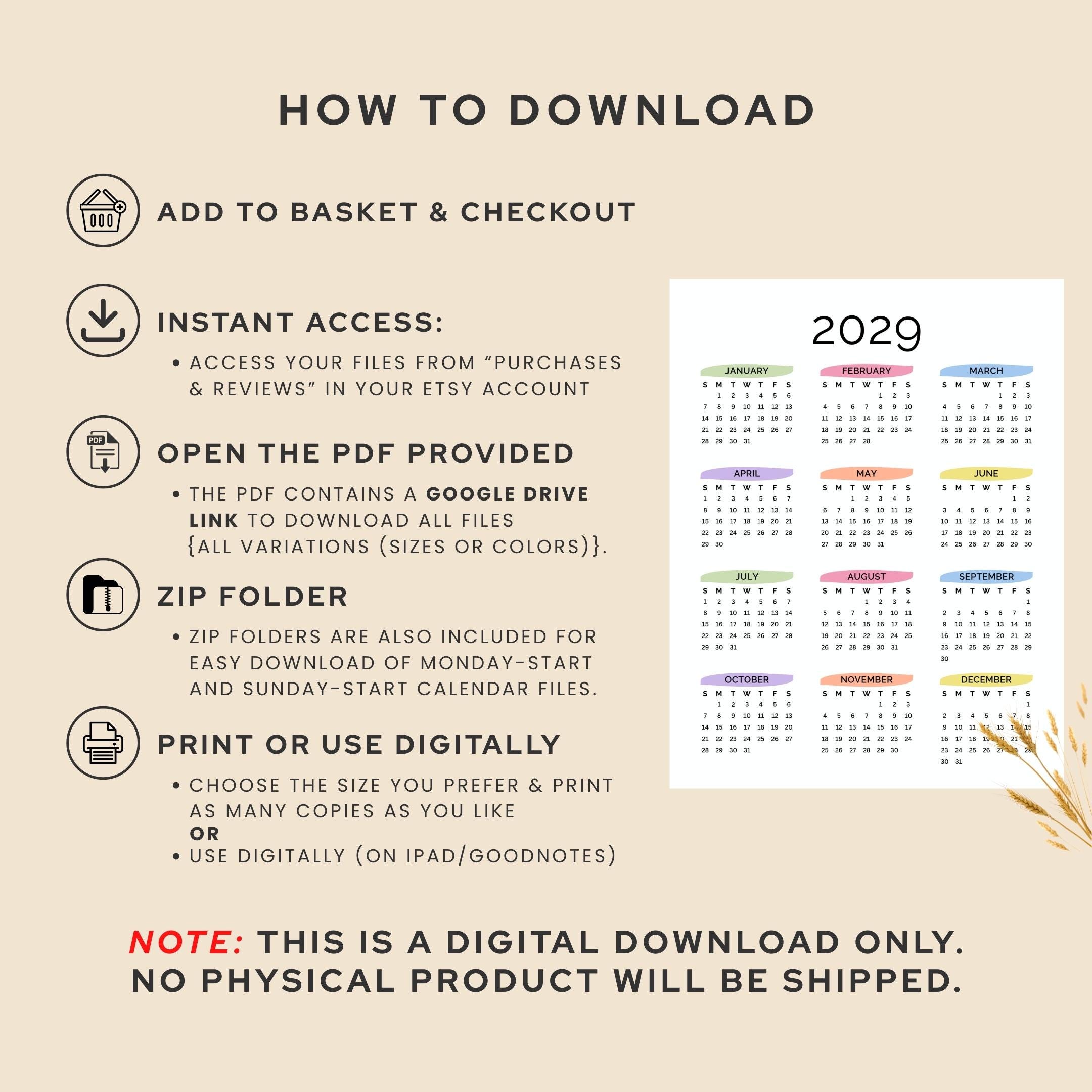2029 Yearly Calendar Printable One Page | Minimalist Full Year at a ...