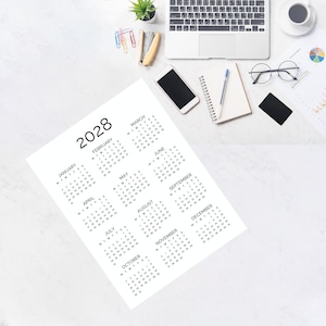 2028 Yearly Calendar Printable One Page | Full Year at a Glance ...