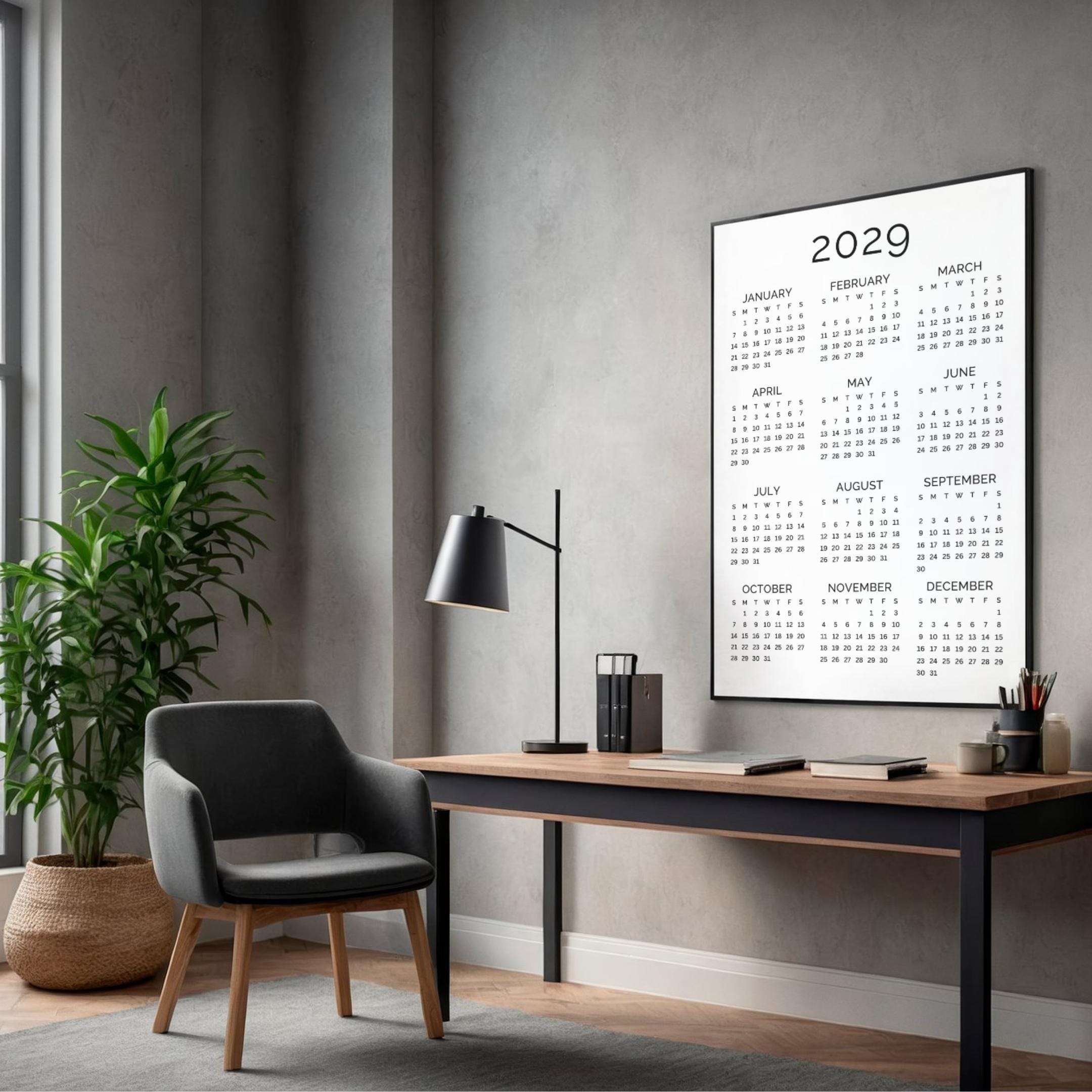2029 Yearly Calendar Printable One Page | Full Year at a Glance ...