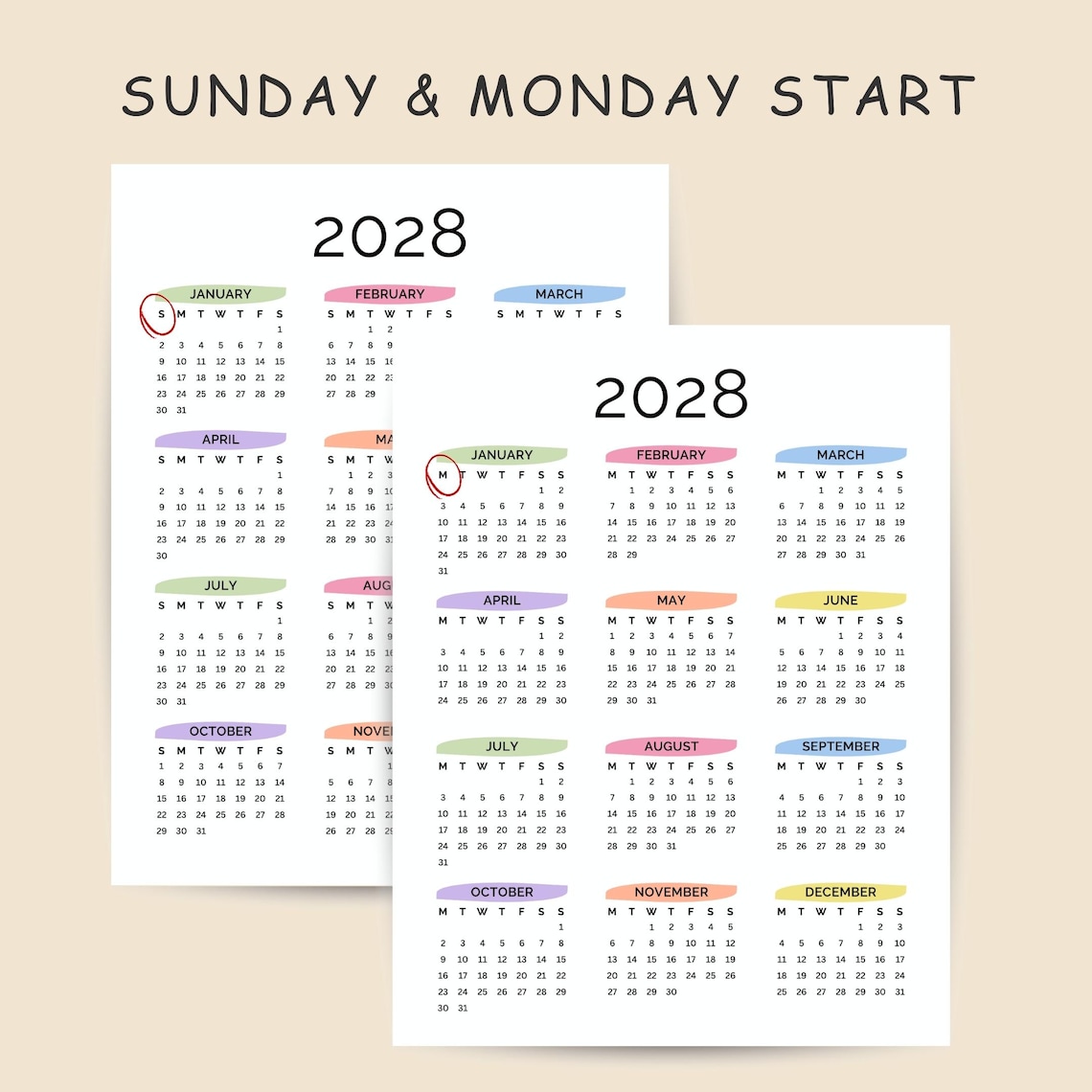 2028 Yearly Calendar Printable One Page | Minimalist Full Year at a ...