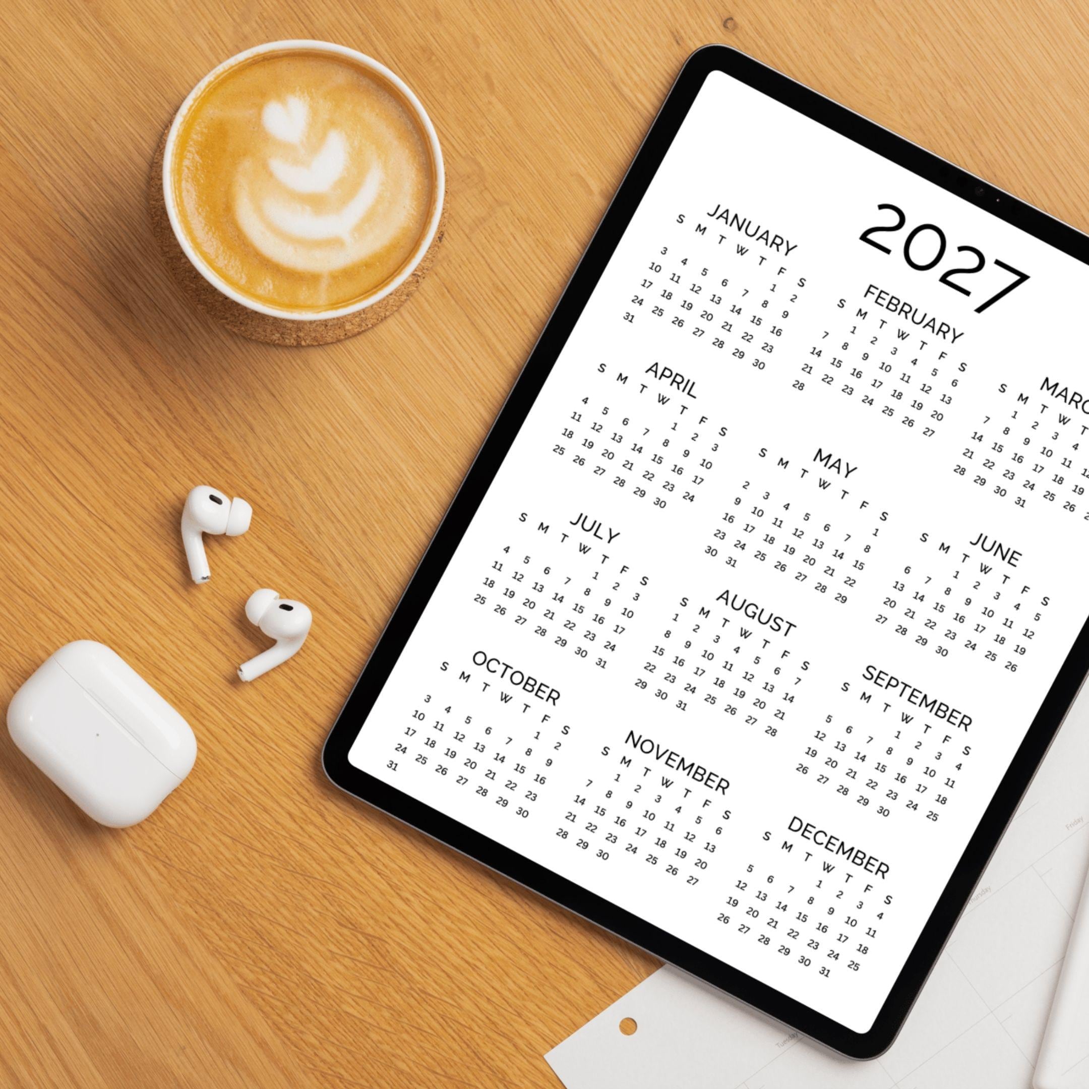 2027 Yearly Calendar Printable One Page | Full Year at a Glance ...