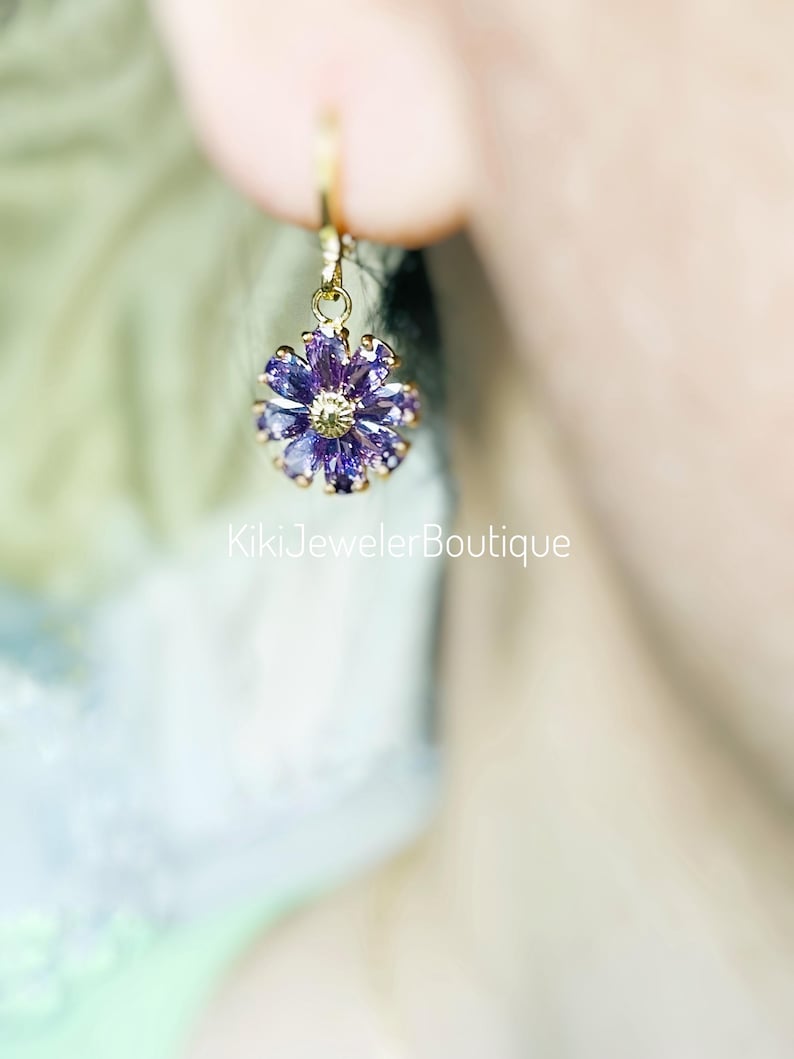 Ruby Daisy Flower Leverback Drop Earrings White Gold-filled, Bright Red ...