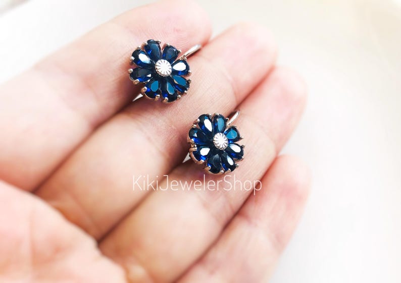 Ruby Daisy Flower Leverback Drop Earrings White Gold-filled, Bright Red ...