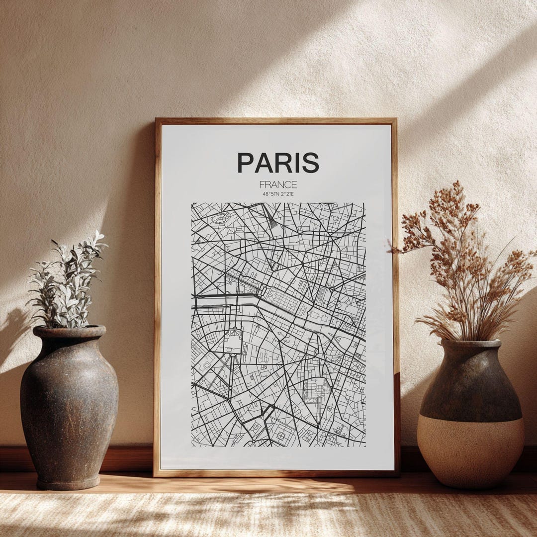Paris City Map Print: Minimalist Black and White Travel Poster (digital ...