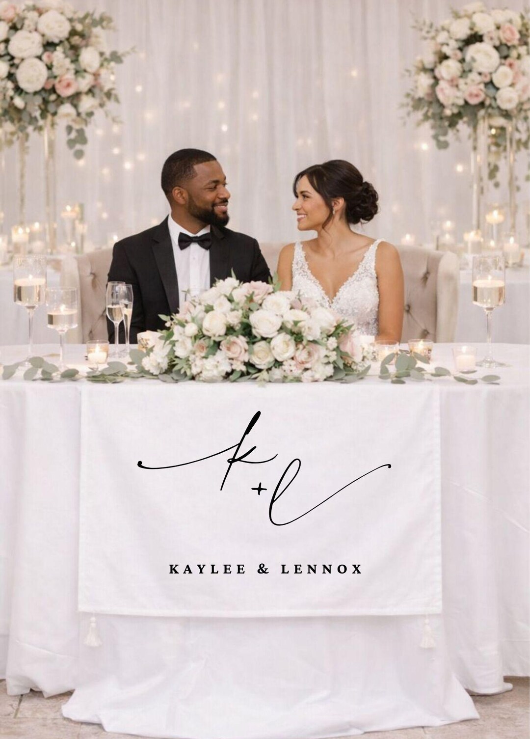 Custom Name & Monogram Initals Wedding Fabric Linen Table Sign ...