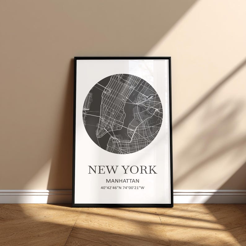 Manhattan Map Print: Minimalist Black and White New York Art (digital ...