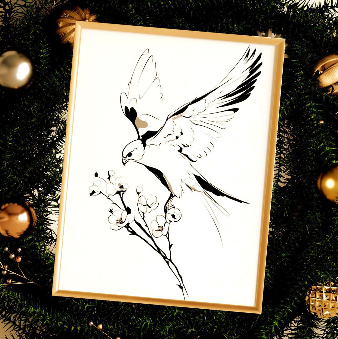 Falcon Line Art Print: Floral Peregrine Artwork - Black & White - Etsy
