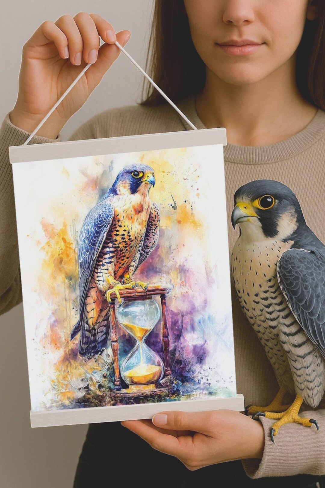 Watercolor Falcon Poster Paper - Peregrine Bird Wall Art Decor ...