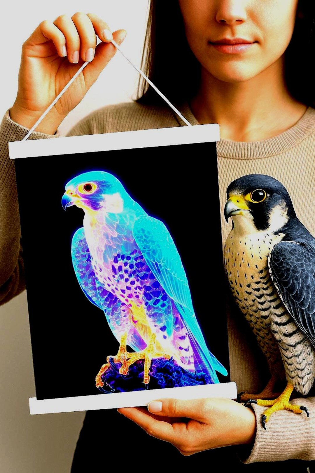 Neon Falcon Poster: Geometric Bird Art Print With Hanger - Etsy