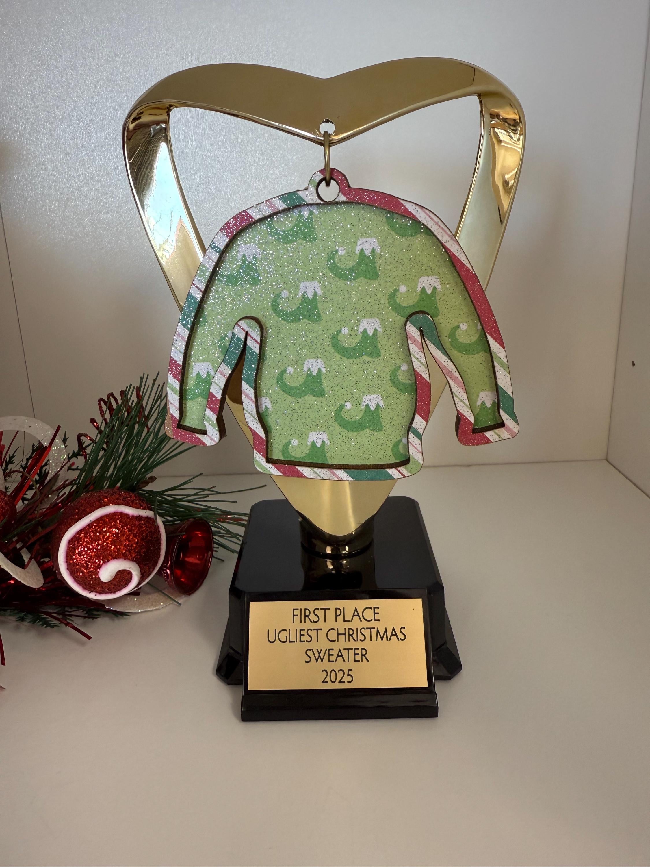 Ugly Christmas Sweater Trophy, Ugliest Sweater Award, First Place ...