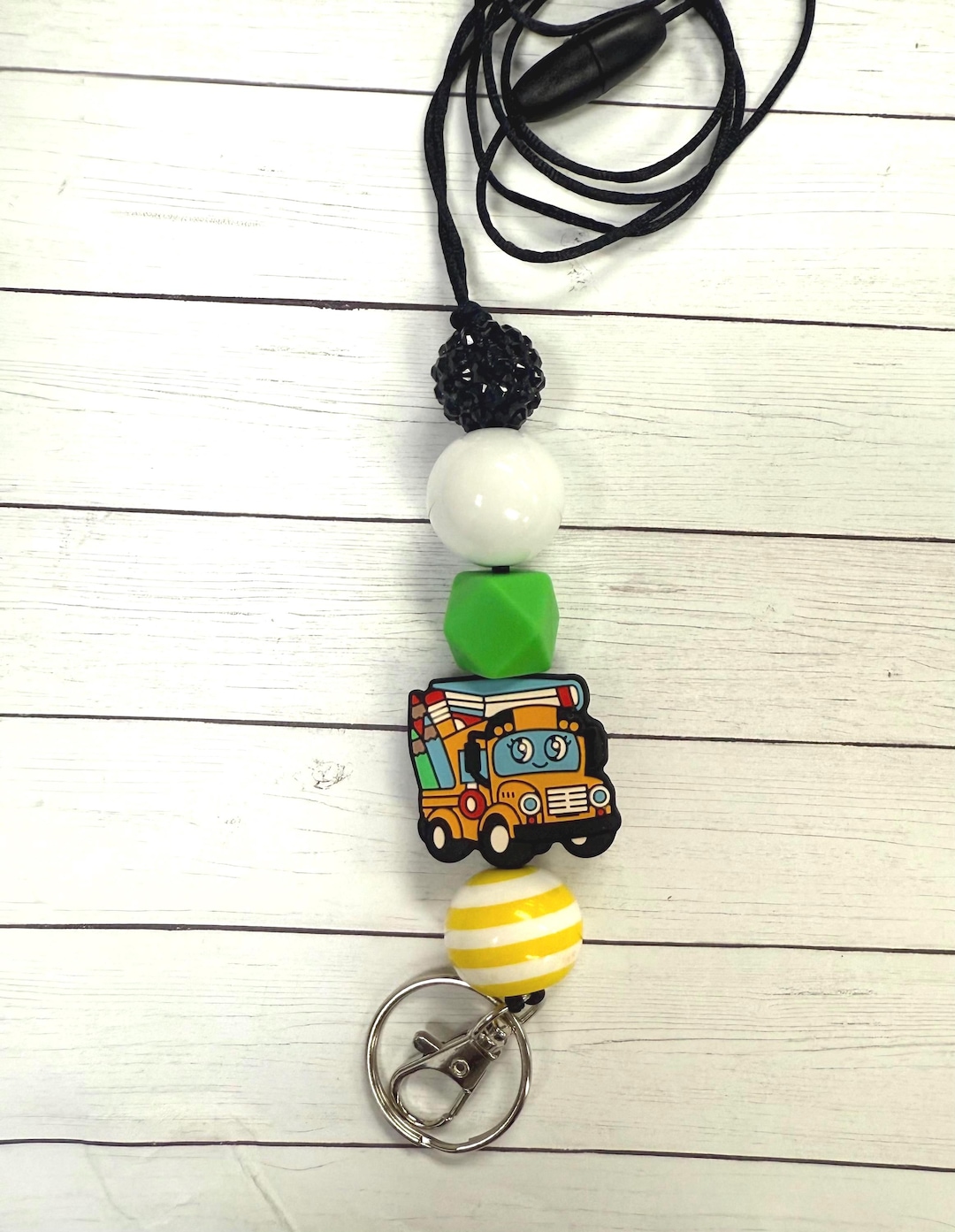 The Wheels on the Bus Beaded Lanyard | Teacher Lanyard | Badge Holder ...