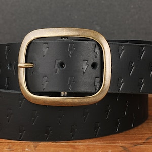 Lightning Bolt Black Leather Belt, Full Grain, Handmade in USA, Gift ...