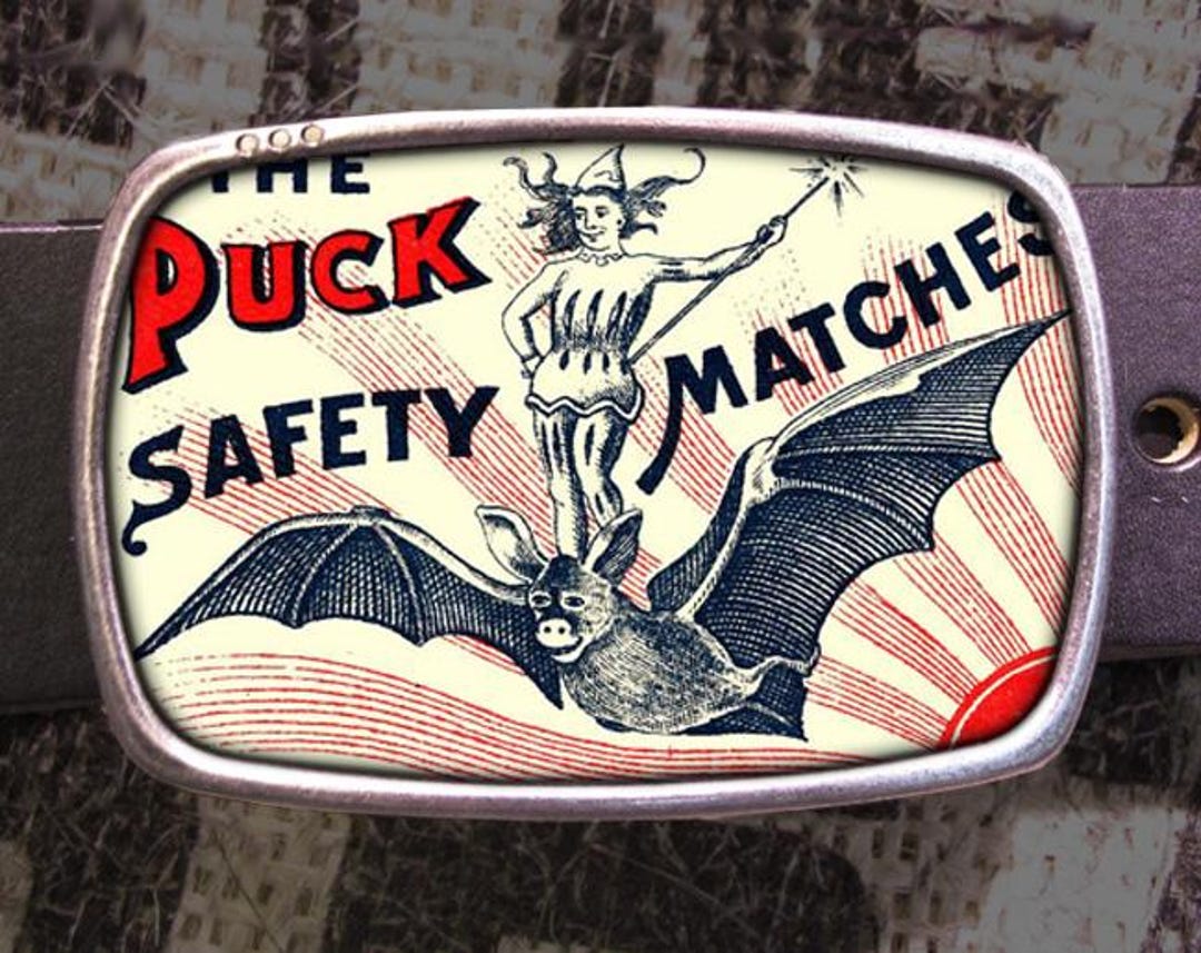 Vintage Bat Matches Illustration Belt Buckle - Red Puck Safety Matches ...