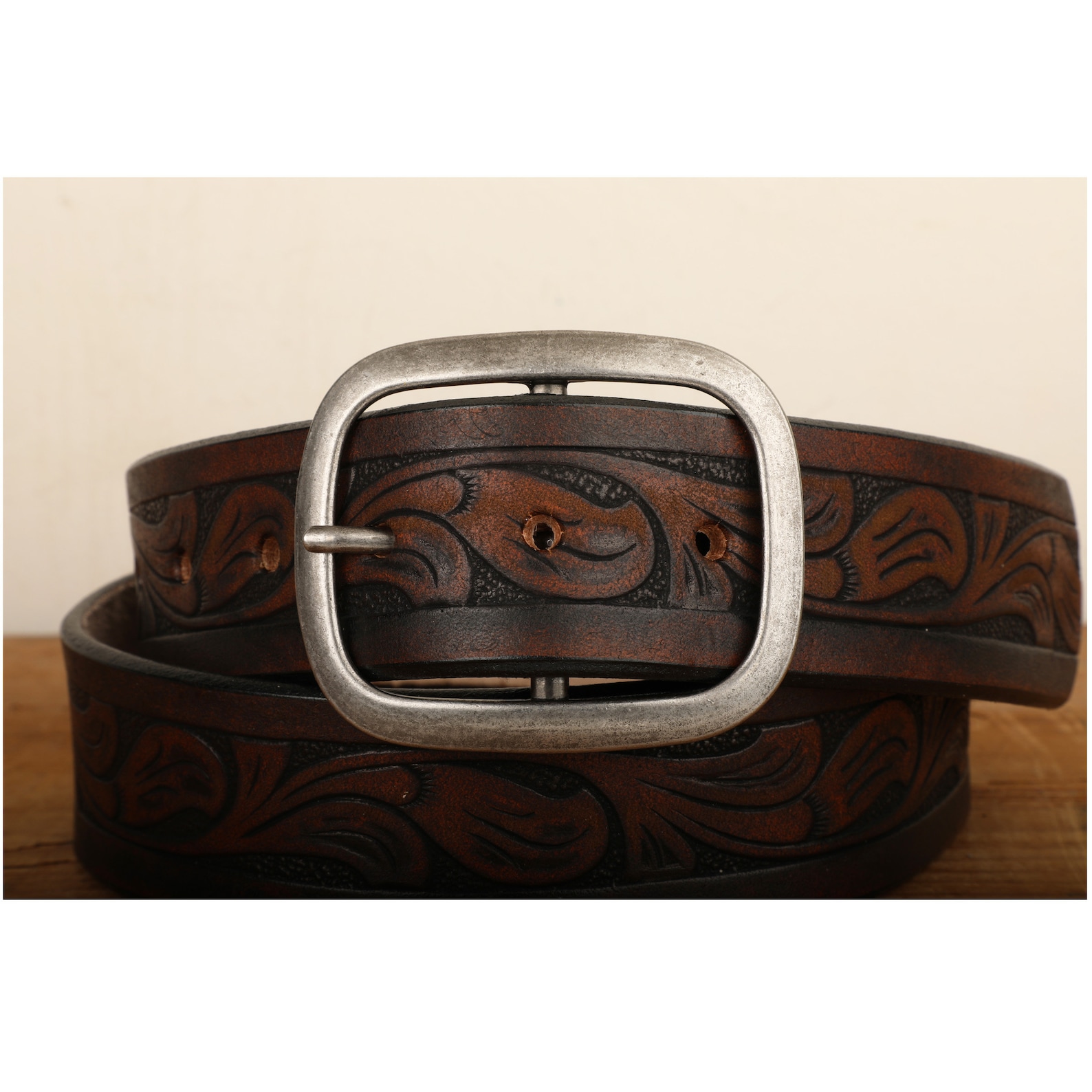 Western Embossed Leather Belt, Vintage Aged Black Brown Distressed ...