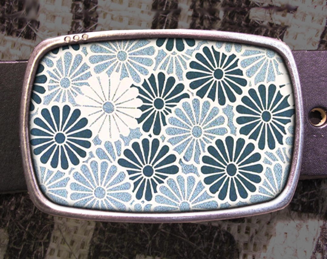 Blue Flower Pattern Belt Buckle, Vintage Inspired 544 Gift for Him or ...