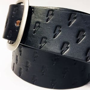 Lightning Bolt Black Leather Belt Full Grain Handmade in - Etsy