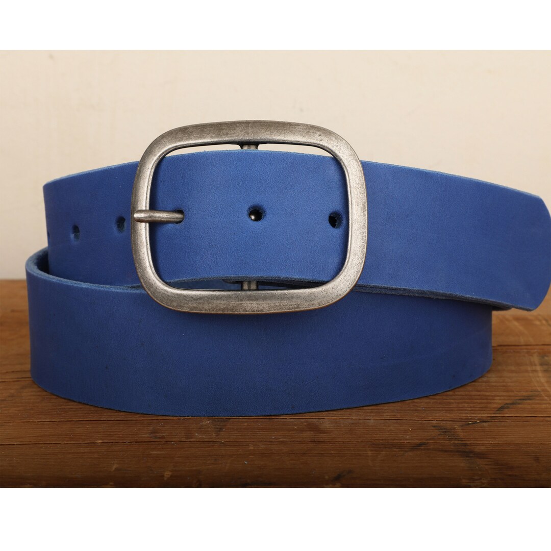 Electric Blue Wide Leather Snap Belt - Handmade in USA - Bold Bright ...