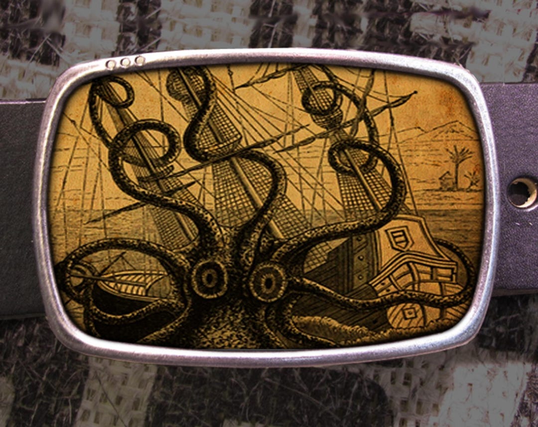 Octopus Attacks Belt Buckle, Vintage-style Inspired Kraken Print Belt ...