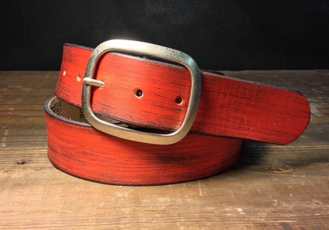 Red Leather Belt - Distressed Leather Belt -full Grain Leather Snap ...