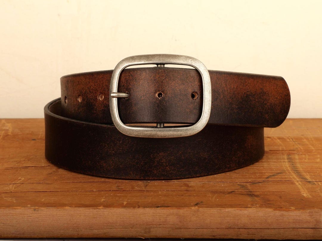 Distressed Leather Belt for Men With Antique Silver Buckle - Snap ...