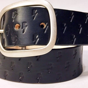 Lightning Bolt Black Leather Belt Full Grain Handmade in | Etsy