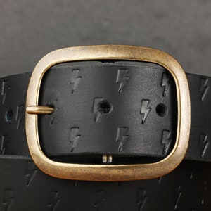 Lightning Bolt Black Leather Belt, Full Grain, Handmade in USA, Gift ...