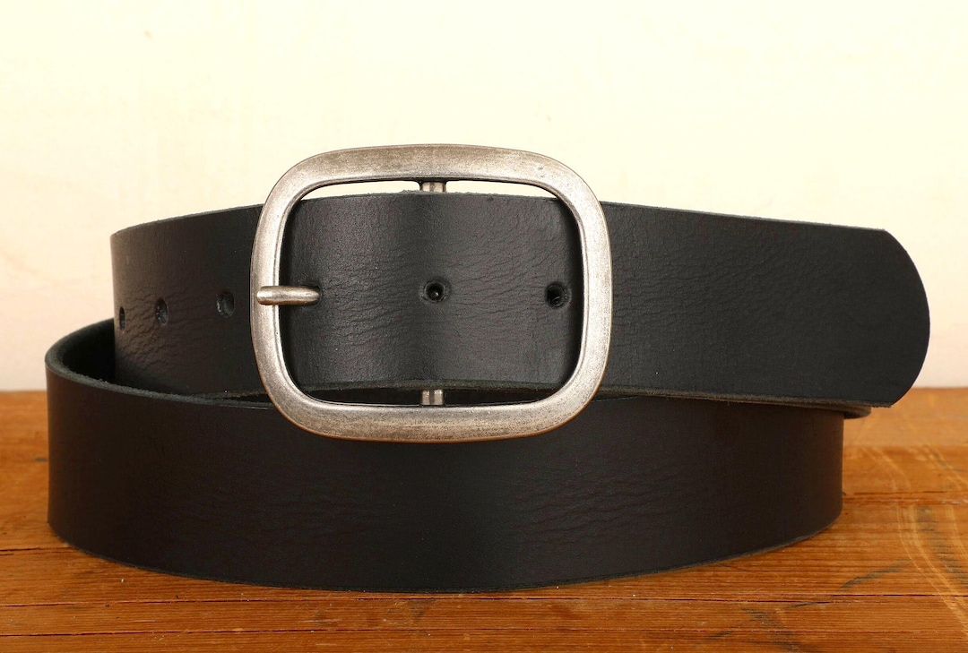 Black Leather Snap Closure Belt - Handmade in USA Full Grain Leather ...